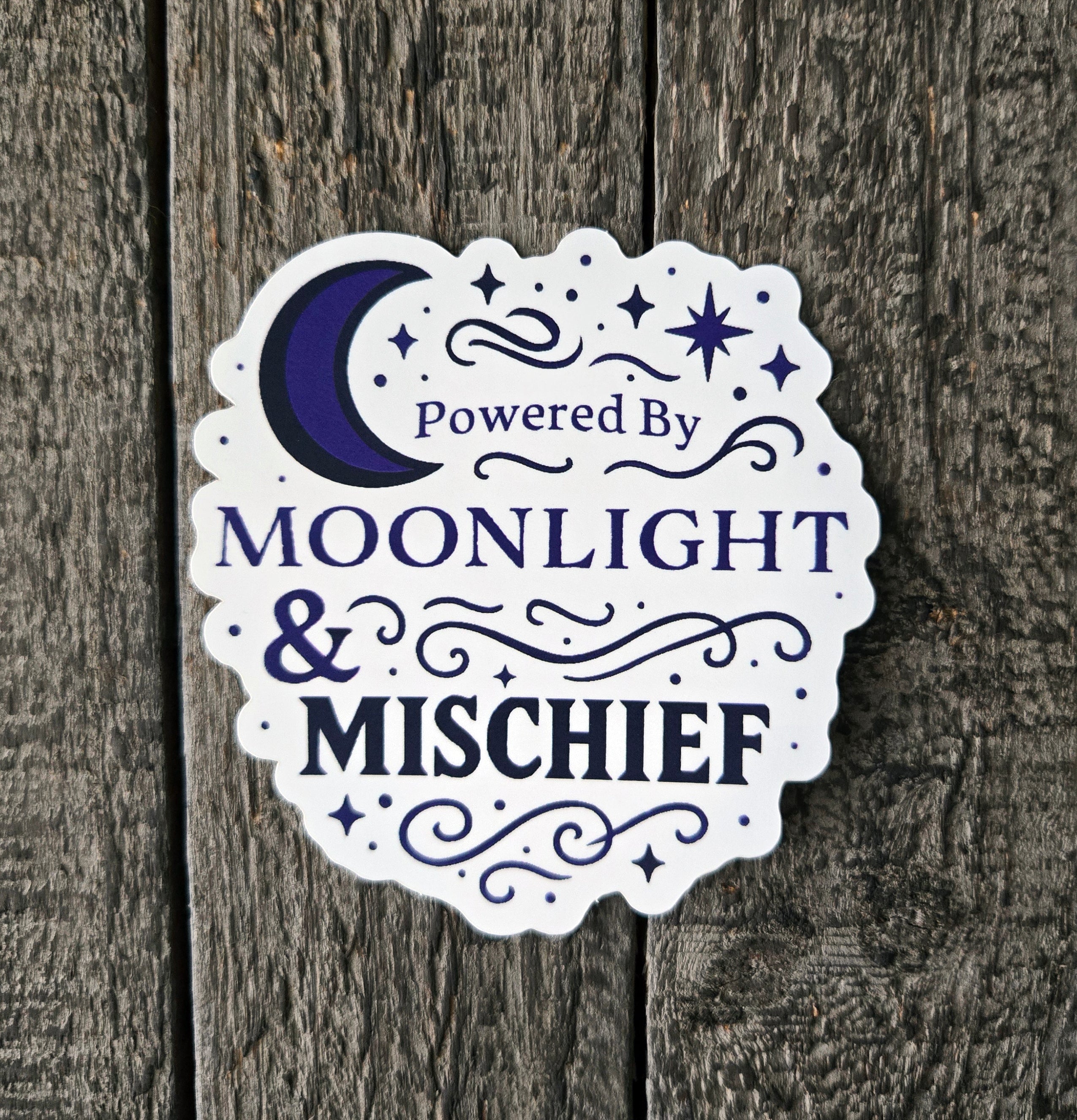 Powered by Moonlight & Mischief Vinyl Sticker - Mystical Moon Witch De ...